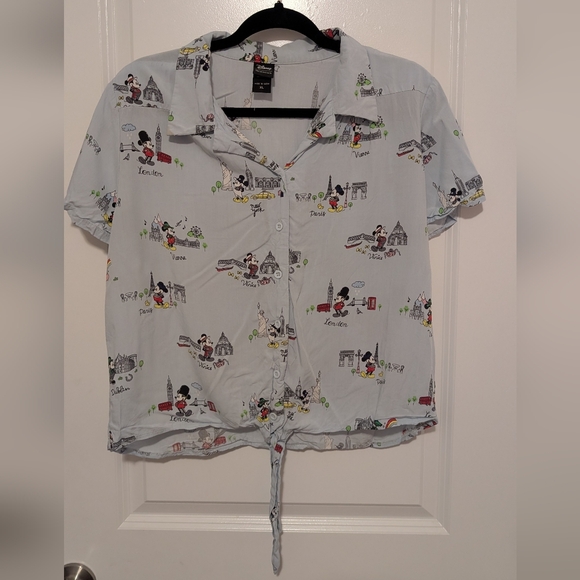 Disney | Tops | Disney Light Blue Graphic Button Down | Poshmark